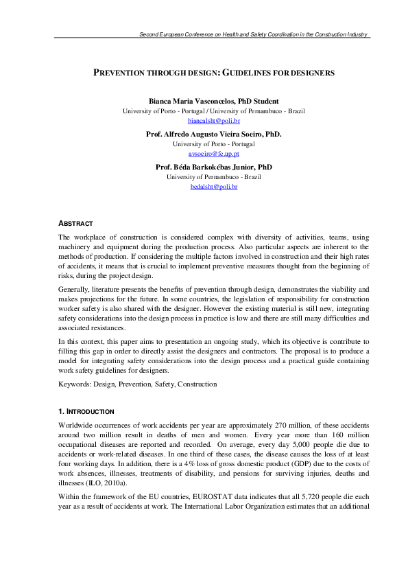 (PDF) Prevention Through Design: Guidelines for Designers