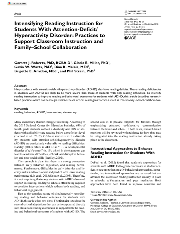 (PDF) Intensifying Reading Instruction for Students With Attention-Deficit/Hyperactivity ...