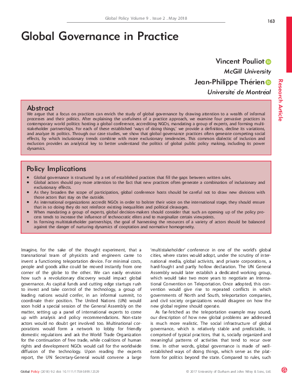 (PDF) Global Governance in Practice