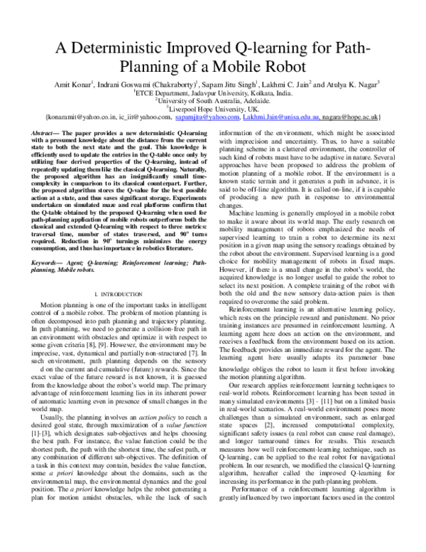(PDF) A Deterministic Improved Q-Learning for Path Planning of a Mobile Robot