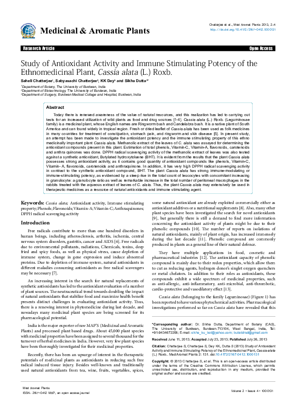 (PDF) Study of Antioxidant Activity and Immune Stimulating Potency of the Ethnomedicinal Plant ...