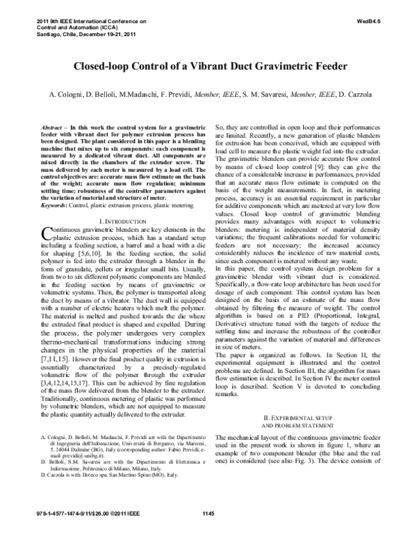 (PDF) Closed-loop control of a vibrant duct gravimetric feeder
