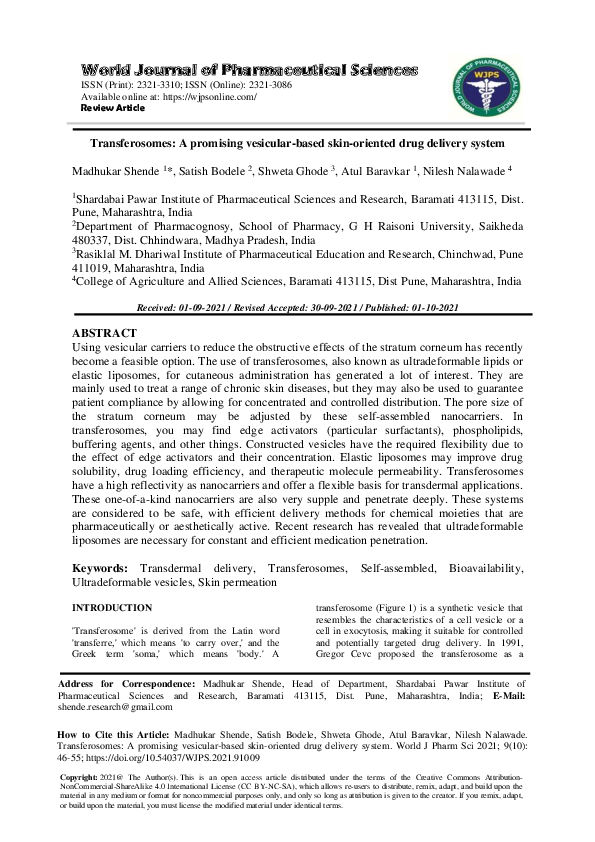 (PDF) Transferosomes: A promising vesicular-based skin-oriented drug ...