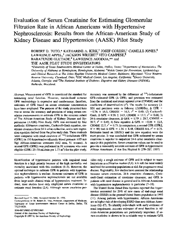 (PDF) Evaluation of serum creatinine for estimating glomerular ...