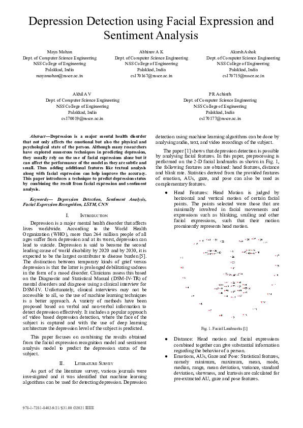 (PDF) Depression Detection using Facial Expression and Sentiment Analysis (PDF) Depression Detection using Facial Expression and Sentiment Analysis