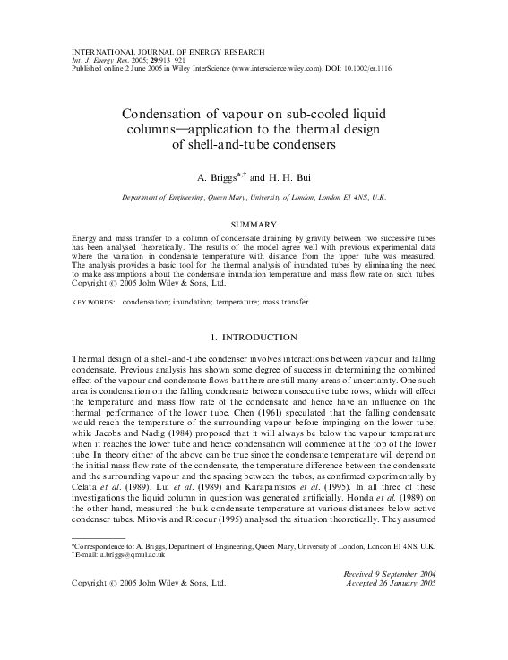 (PDF) Condensation of vapour on sub-cooled liquid columns-application ...