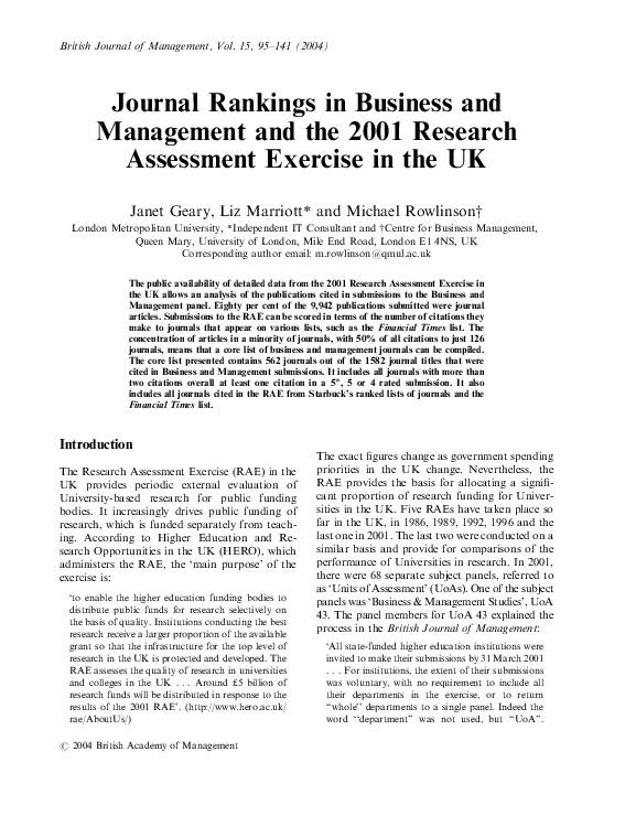 (PDF) Journal Rankings in Business and Management and the 2001 Research ...