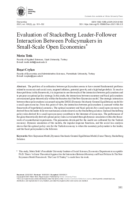 (PDF) Evaluation of Stackelberg Leader-Follower Interaction Between ...