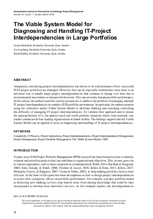 (PDF) The Viable System Model for Diagnosing and Handling IT-Project Interdependencies in Large ...