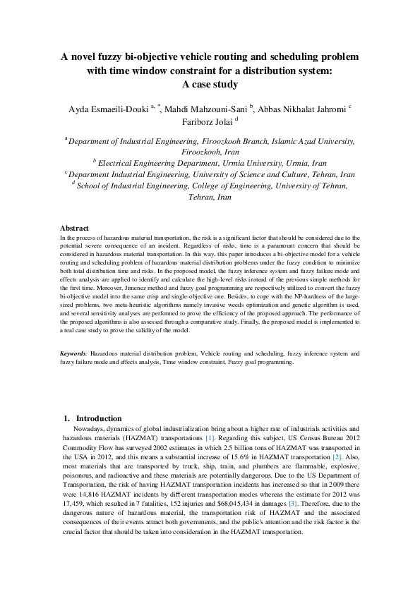 Pdf A Novel Fuzzy Bi Objective Vehicle Routing And Scheduling Problem With Time Window