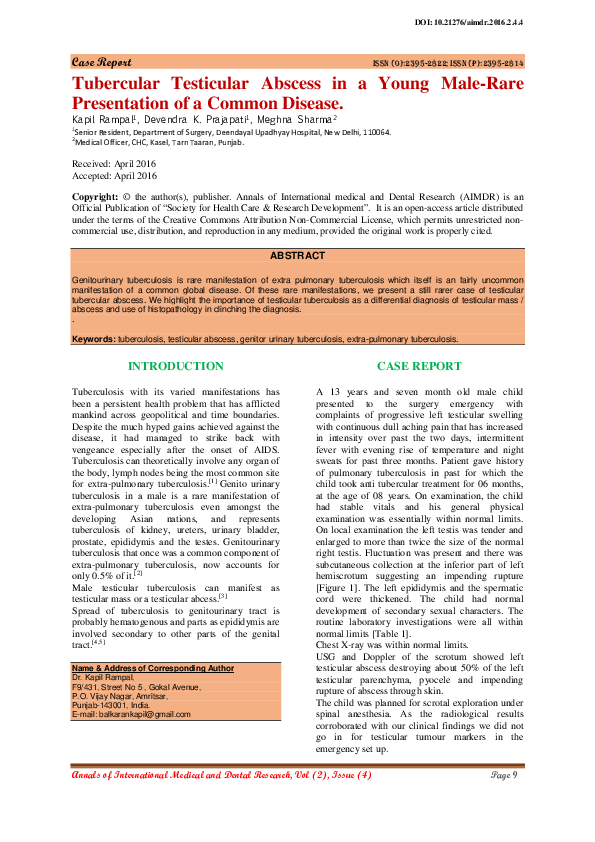(PDF) Tubercular Testicular Abscess in a Young Male-Rare Presentation ...