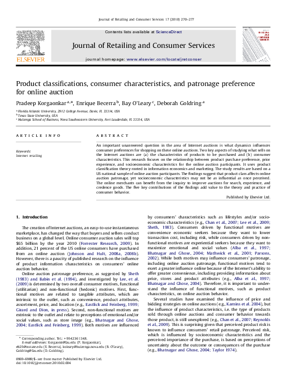 (PDF) Product classifications, consumer characteristics, and patronage ...