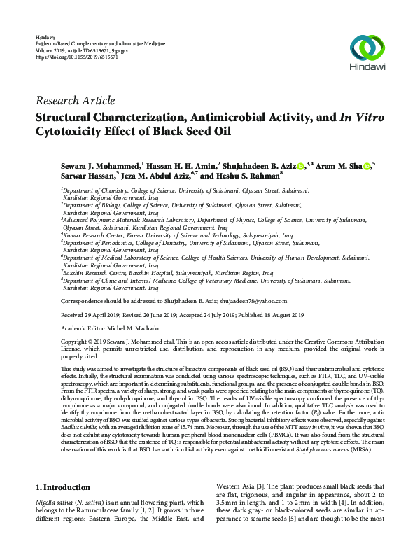 (PDF) Structural Characterization, Antimicrobial Activity, and In Vitro Cytotoxicity Effect of ...