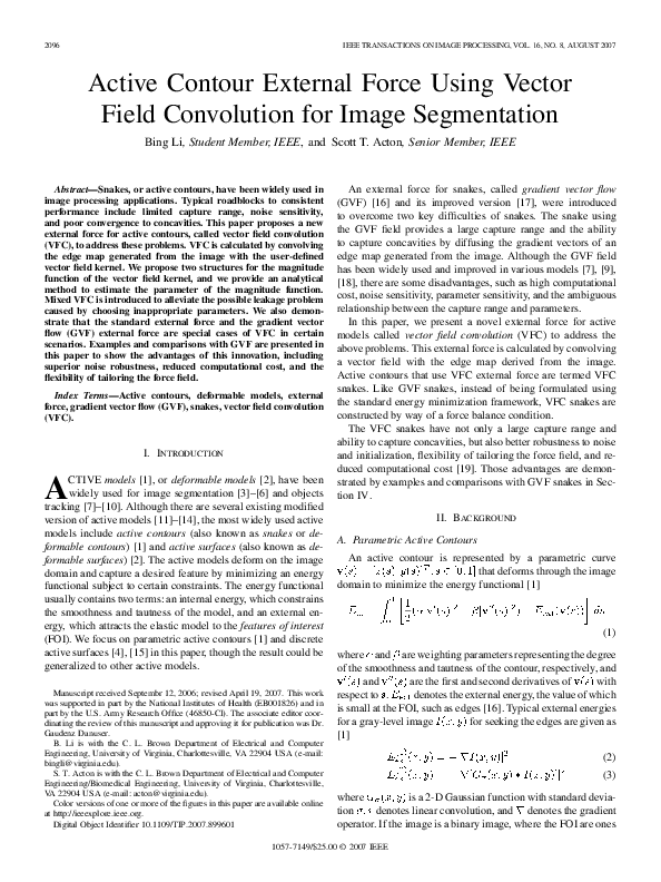 Pdf Active Contour External Force Using Vector Field Convolution For Image Segmentation