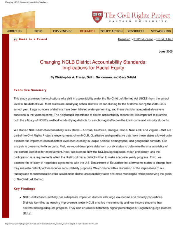(PDF) Changing NCLB District Accountability Standards: Implications for ...