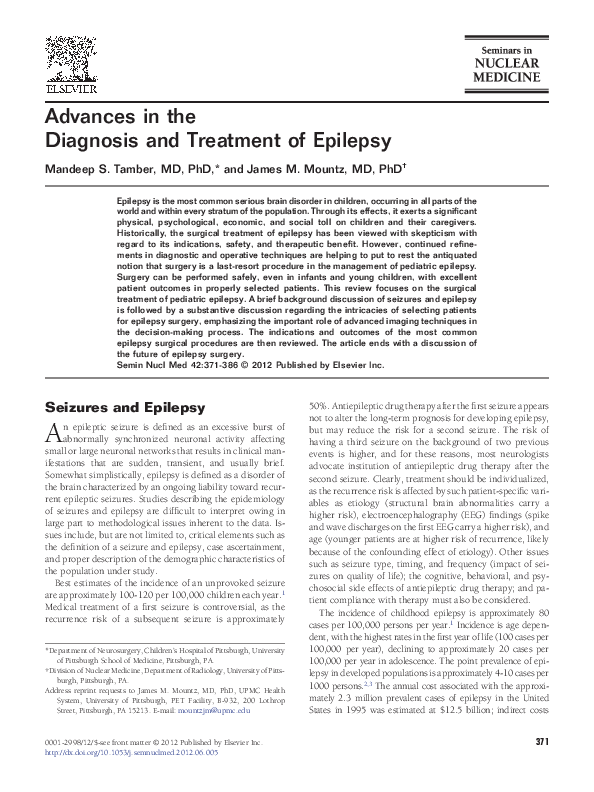 (PDF) Advances in the diagnosis and treatment of epilepsy