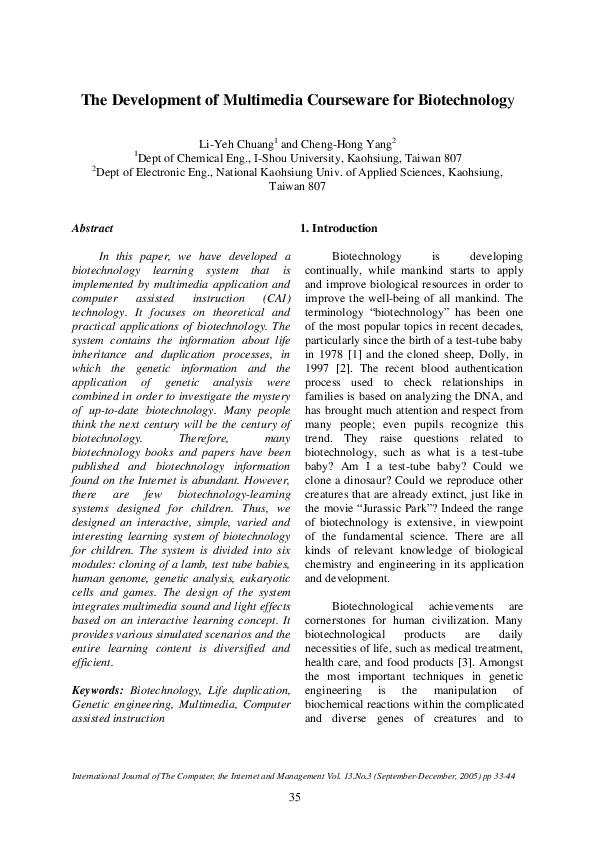 (PDF) The Development of Multimedia Courseware for Biotechnology | LI ...