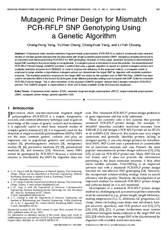 (PDF) Mutagenic Primer Design for Mismatch PCR-RFLP SNP Genotyping ...