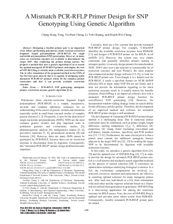 (PDF) A mismatch PCR-RFLP primer design for SNP genotyping using ...