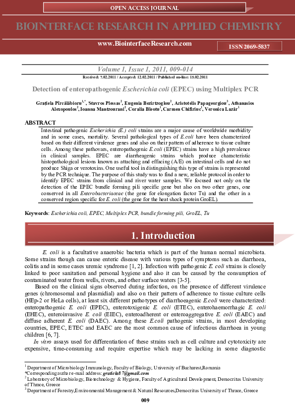 (PDF) Detection of enteropathogenic Escherichia coli (EPEC) using Multiplex PCR | Eugenia ...