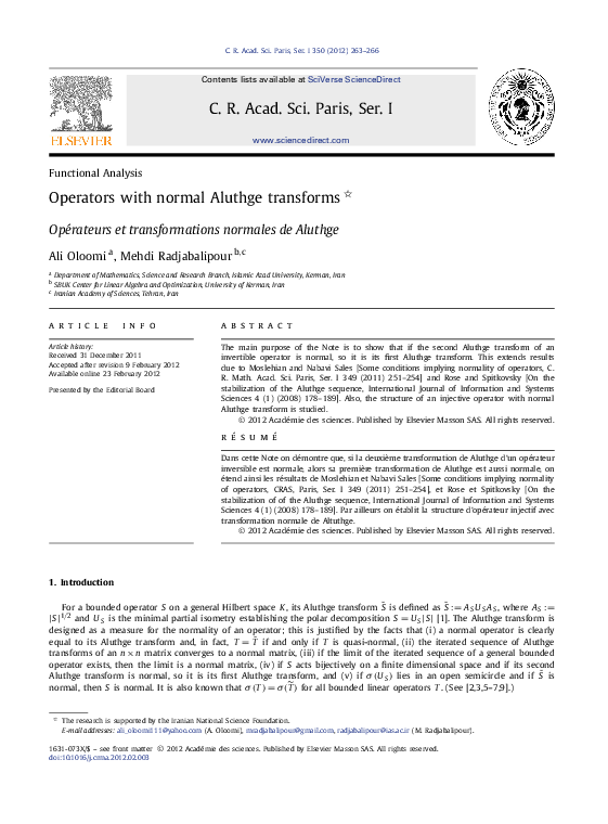 (PDF) Operators with normal Aluthge transforms