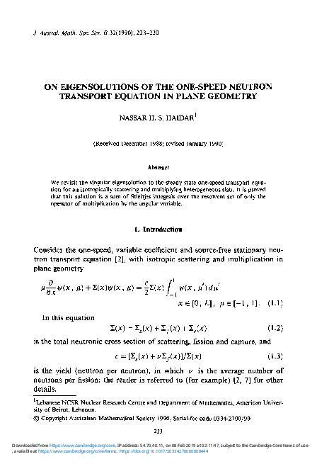 (PDF) On eigensolutions of the one-speed neutron transport equation in ...