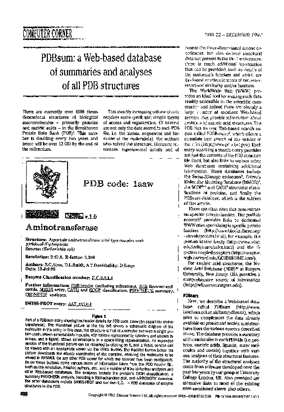 (PDF) PDBsum: a web-based database of summaries and analyses of all PDB ...