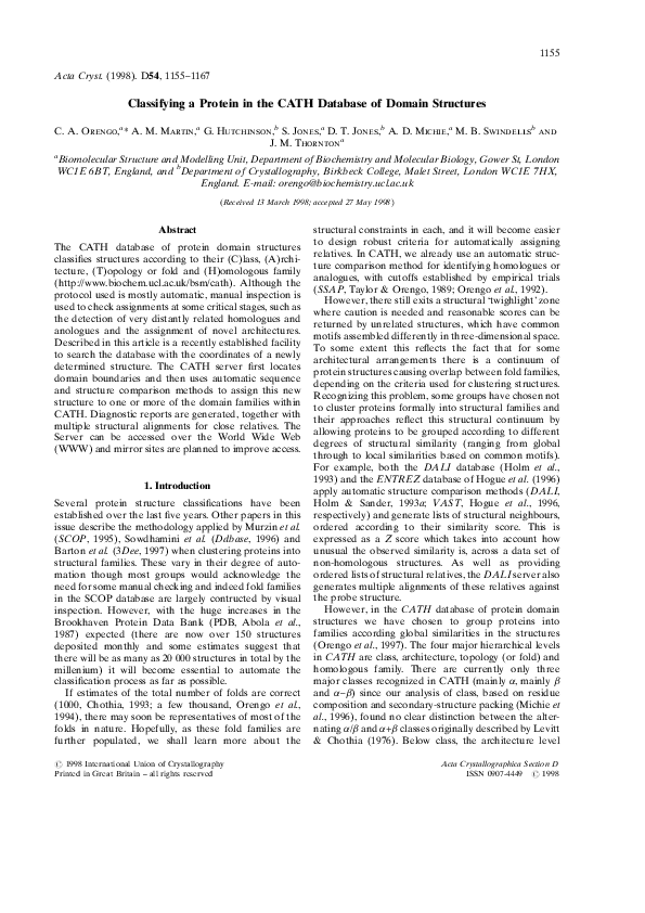 (PDF) Classifying a Protein in the CATH Database of Domain Structures