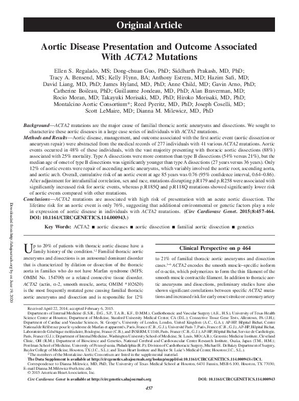 (PDF) Aortic Disease Presentation and Outcome Associated with ACTA2 ...