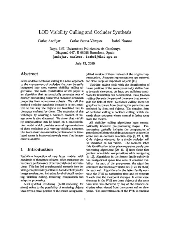 (PDF) LOD visibility culling and occluder synthesis