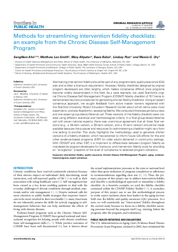(PDF) Methods for streamlining intervention fidelity checklists: an ...