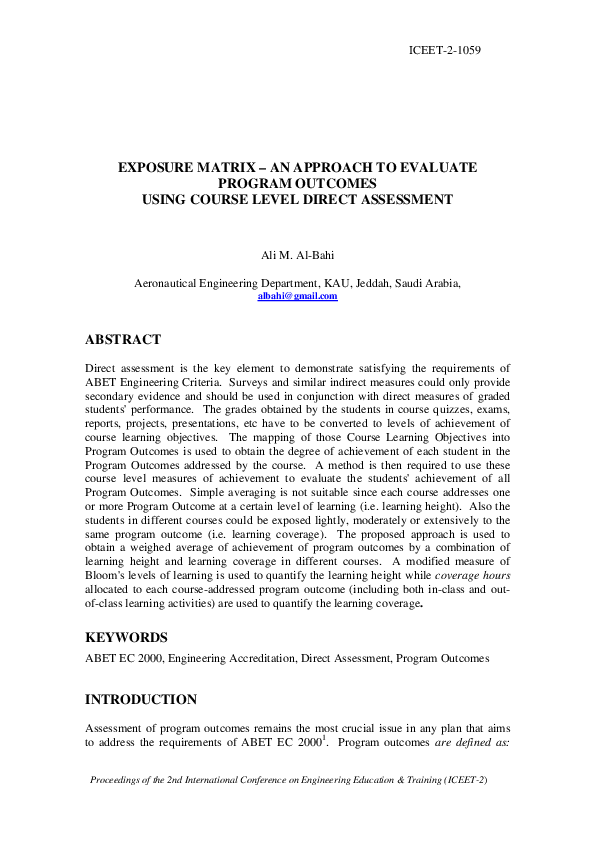 (PDF) Exposure Matrix - an Approach to Evaluate Program Outcomes Using ...