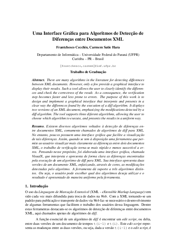 (PDF) Uma Interface Gr´ afica para Algoritmos de Detecc ¸ ˜ ao de Diferencas entre Documentos ...