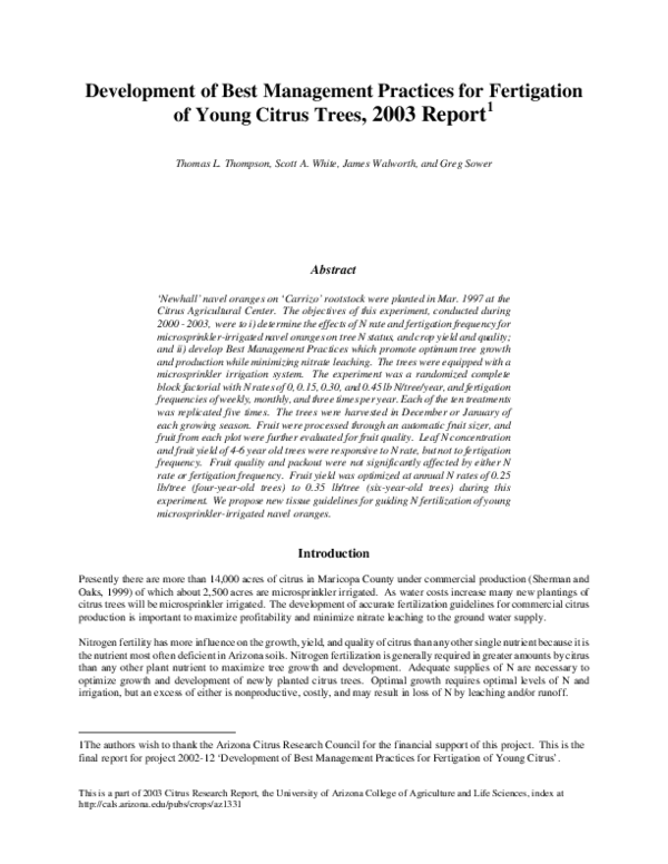 (PDF) Development of Best Management Practices for Fertigation of Young ...