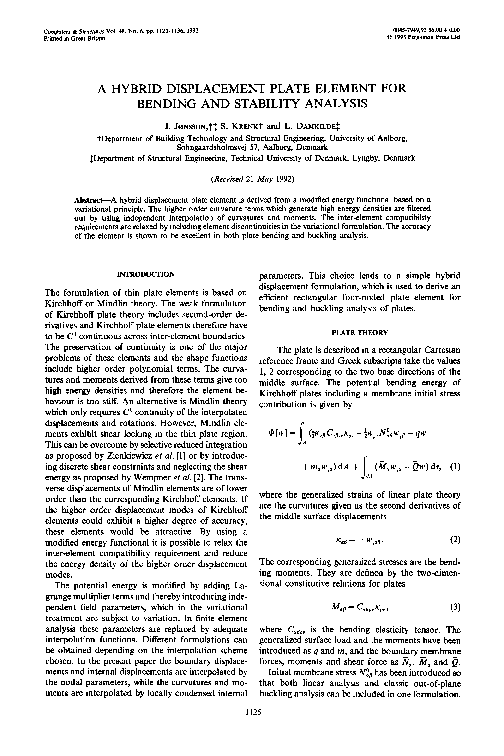 (PDF) A hybrid displacement plate element for bending and stability ...