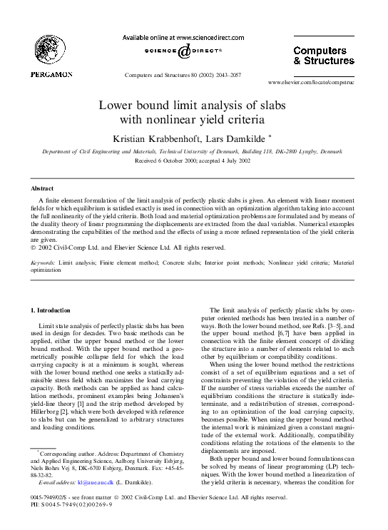 (PDF) Lower bound limit analysis of slabs with nonlinear yield criteria