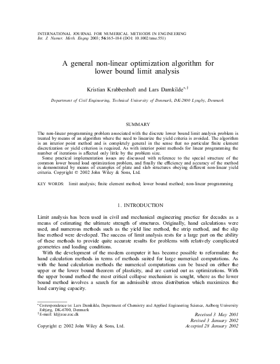 Pdf A General Non Linear Optimization Algorithm For Lower Bound Limit