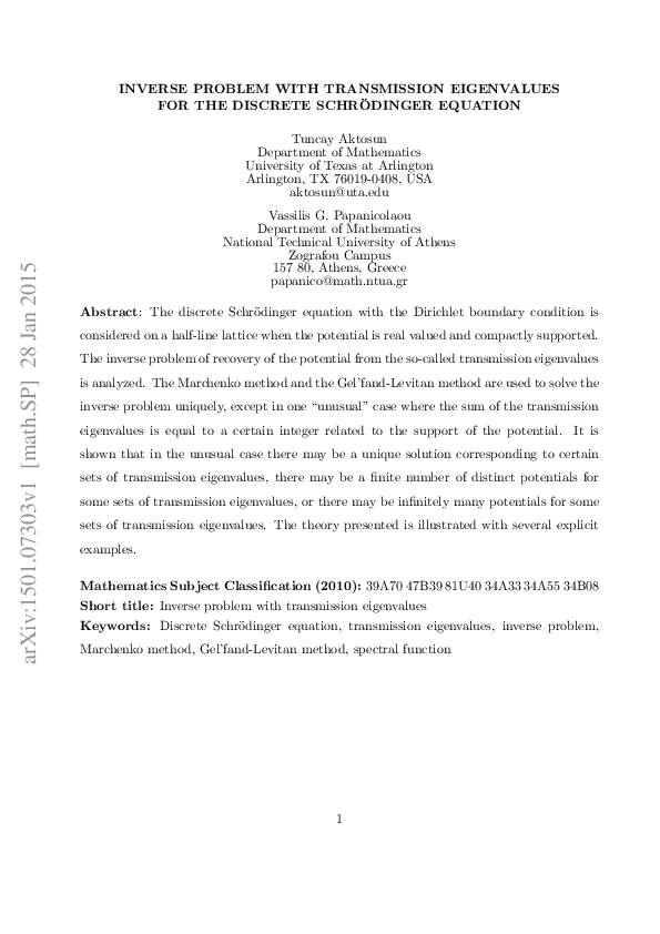 (PDF) Inverse problem with transmission eigenvalues for the discrete ...