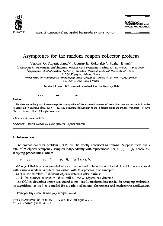(PDF) Asymptotics for the random coupon collector problem