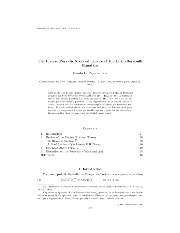(PDF) The inverse periodic spectral theory of the Euler-Bernoulli equation