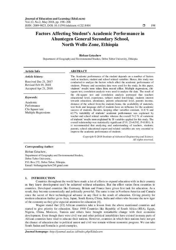 (PDF) Factors Affecting Students Academic Performance at Preparatory ...