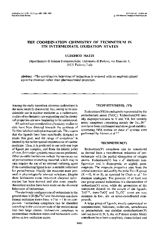 (PDF) The coordination chemistry of technetium in its intermediate ...
