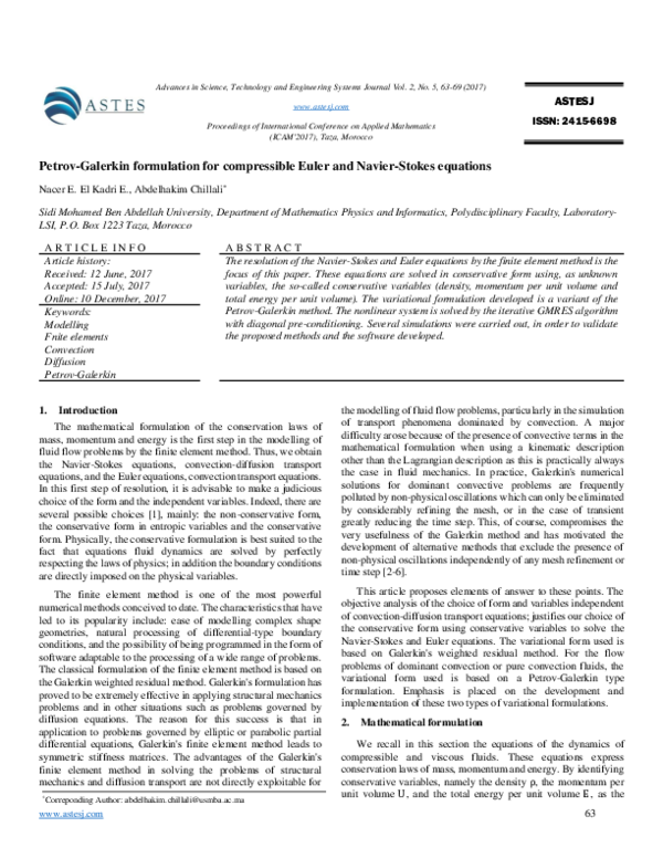 (PDF) Petrov-Galerkin formulation for compressible Euler and Navier-Stokes equations