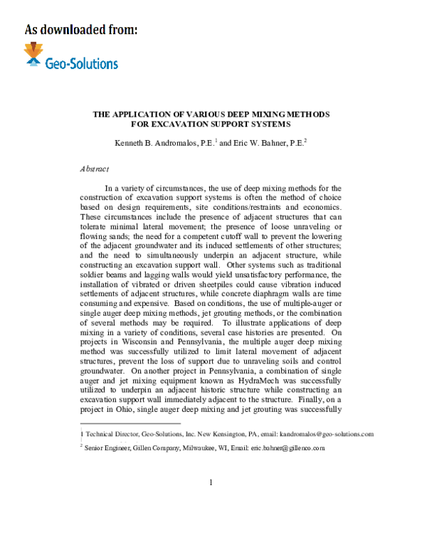 (PDF) The Application of Various Deep Mixing Methods for Excavation ...