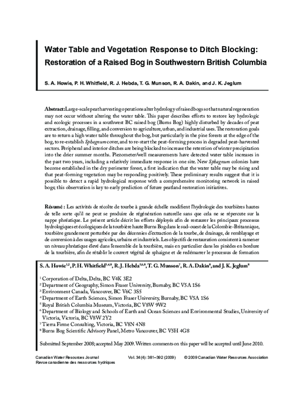 (PDF) Water Table and Vegetation Response to Ditch Blocking ...
