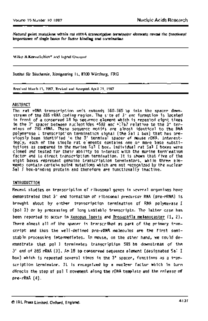 (PDF) Point Mutations in Rat rDNA Affect Termination