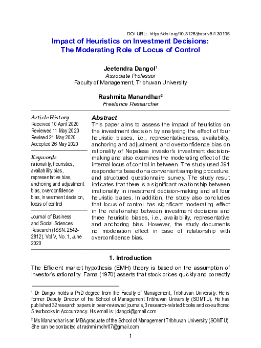 (PDF) Impact of Heuristics on Investment Decisions: The Moderating Role ...