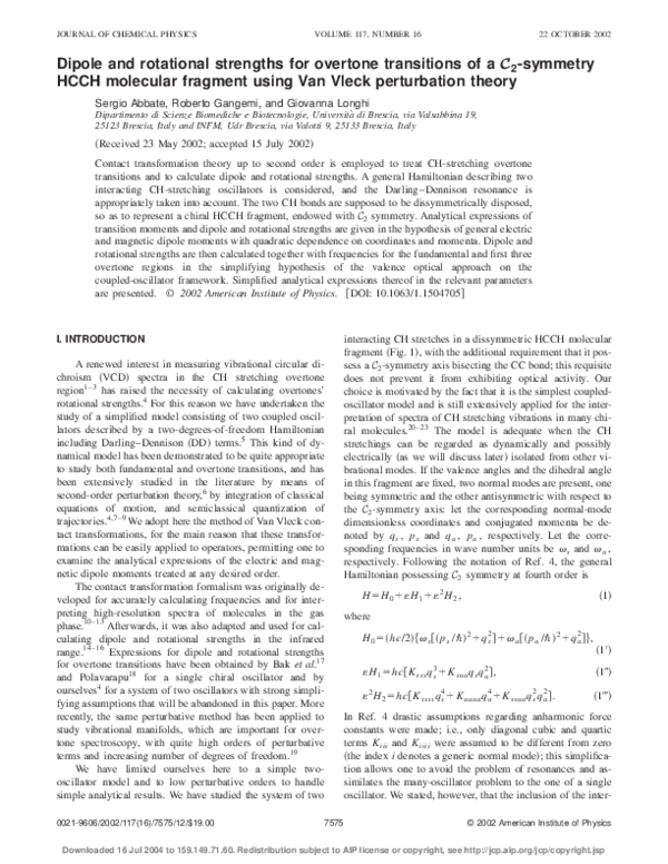 (PDF) Dipole and rotational strengths for overtone transitions of a C ...