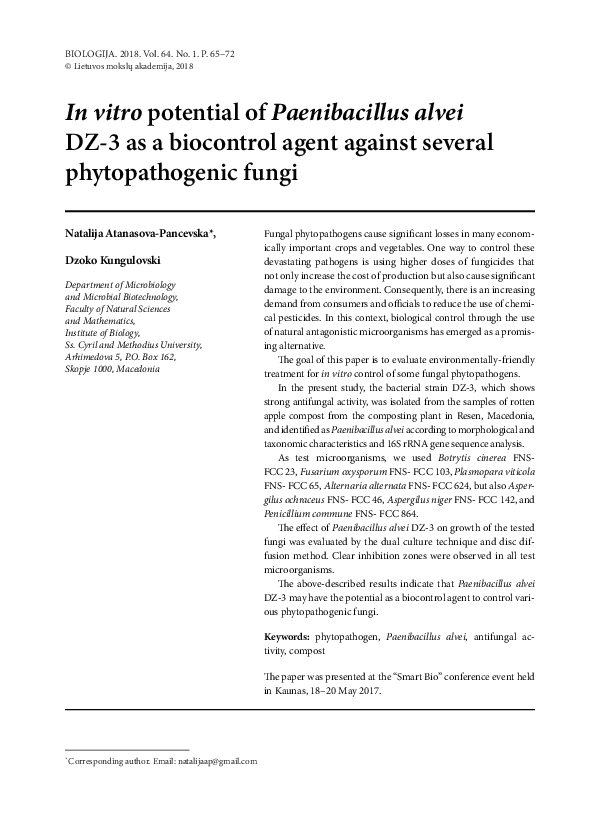 (PDF) In vitro potential of Paenibacillus alvei DZ-3 as a biocontrol ...
