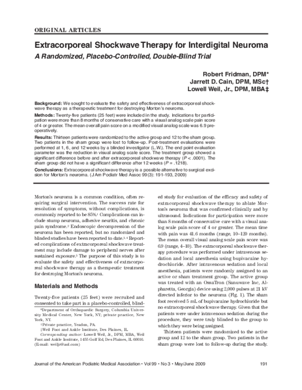 (PDF) Extracorporeal Shockwave Therapy for Interdigital Neuroma A ...